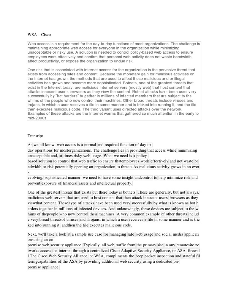 Wsa Cisco | PDF | Proxy Server | World Wide Web