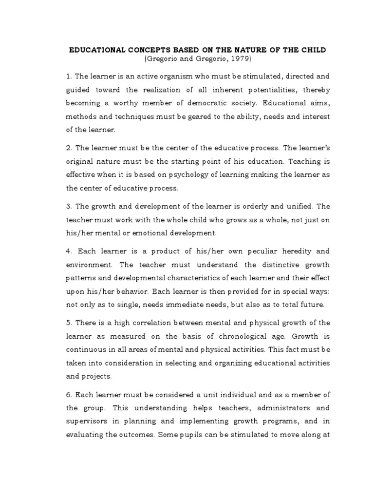 Educational Concepts Based On The Nature of The Child | PDF | Learning ...