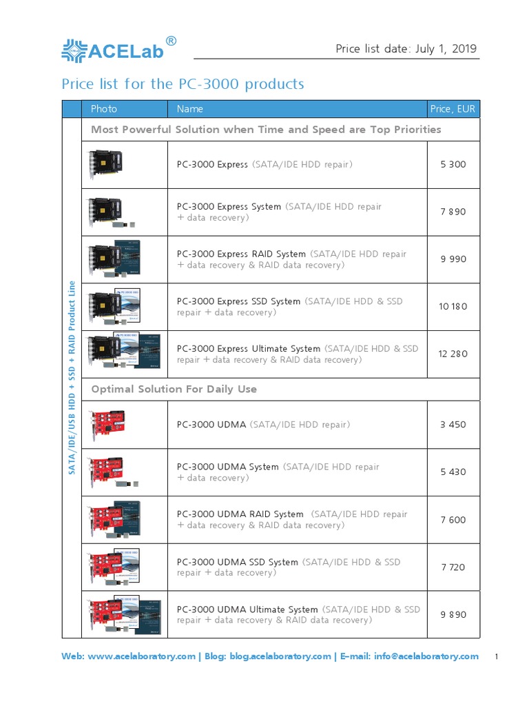 Price List for PC-3000 Data Recovery Products and Solutions as of July ...