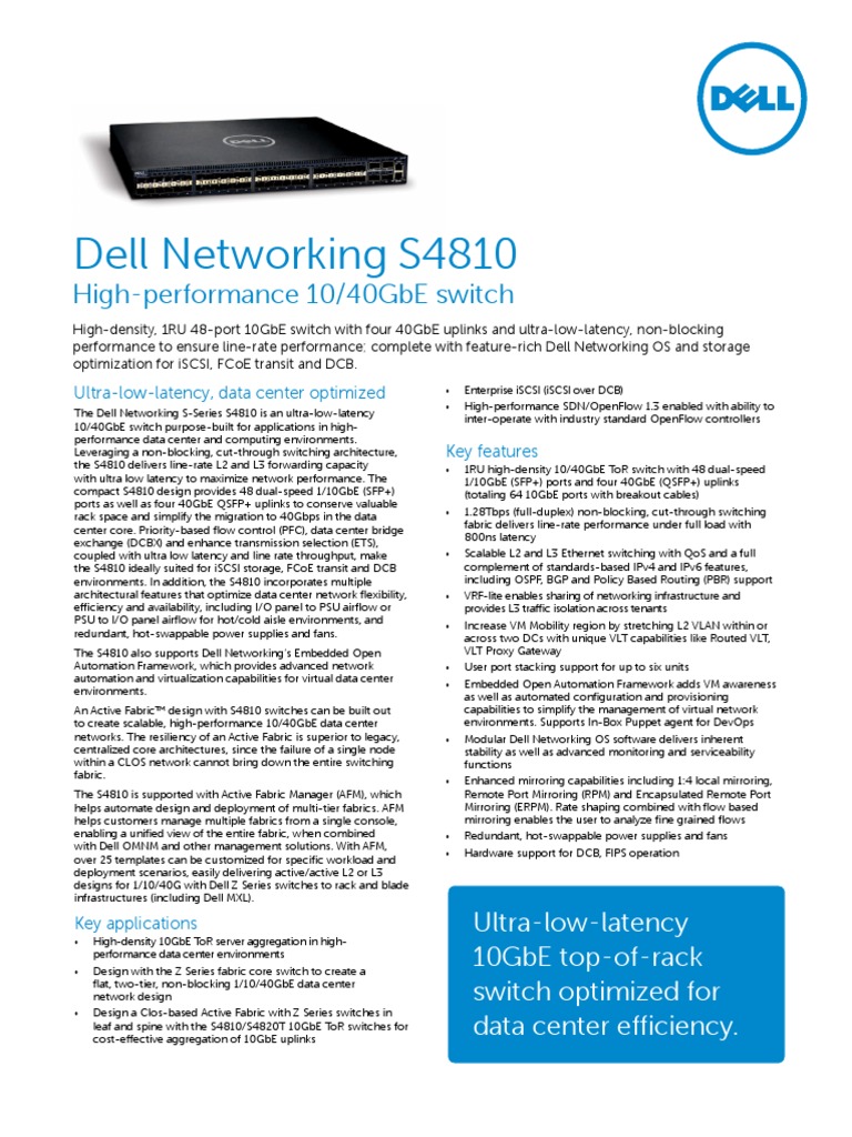 Dell Force10 s4810 Spec Sheet | PDF | I Pv6 | Computer Network