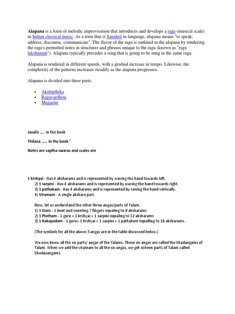 Alapana Is A Form of Melodic Improvisation That Introduces and Develops ...