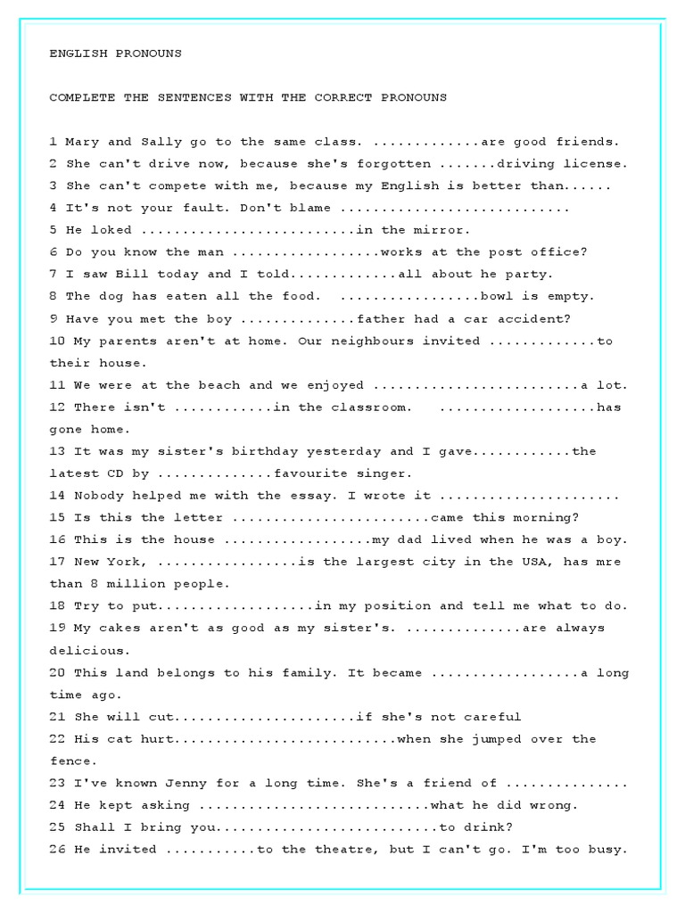 English Pronouns Exercises | PDF