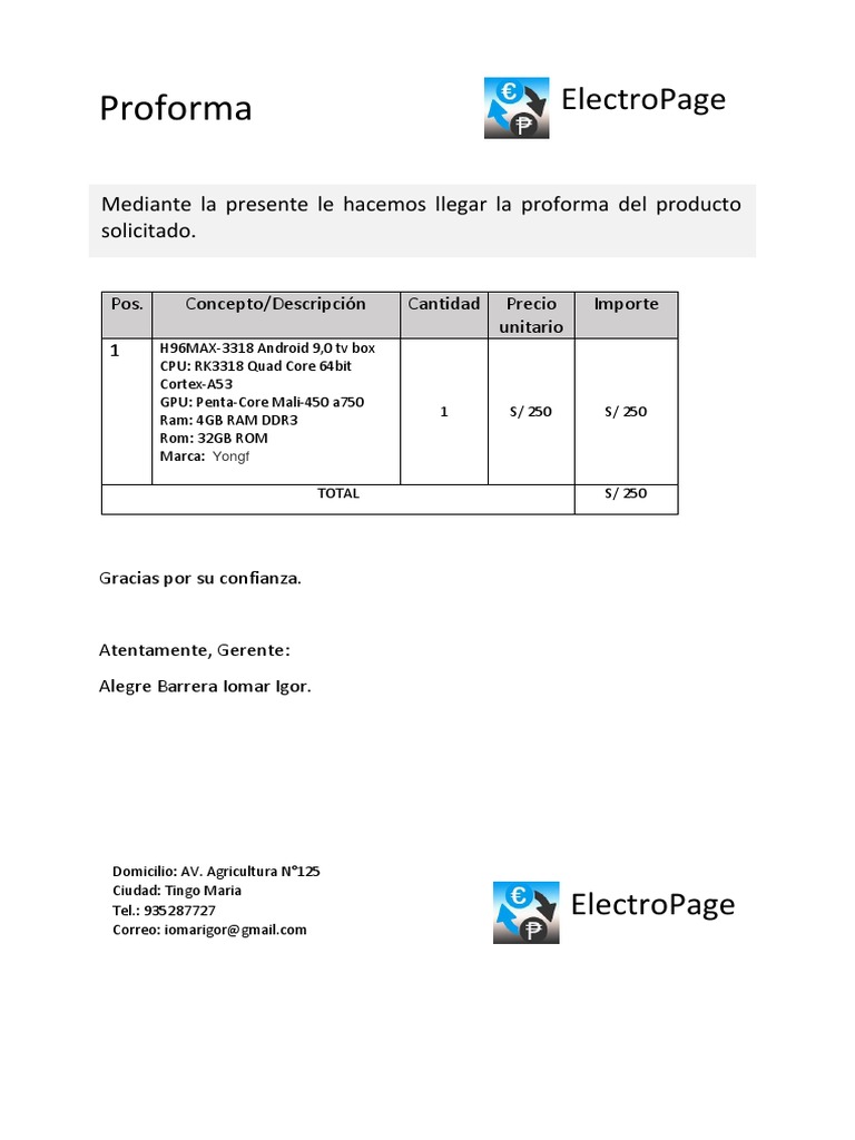 Ejemplo de Proforma para Un Producto | PDF