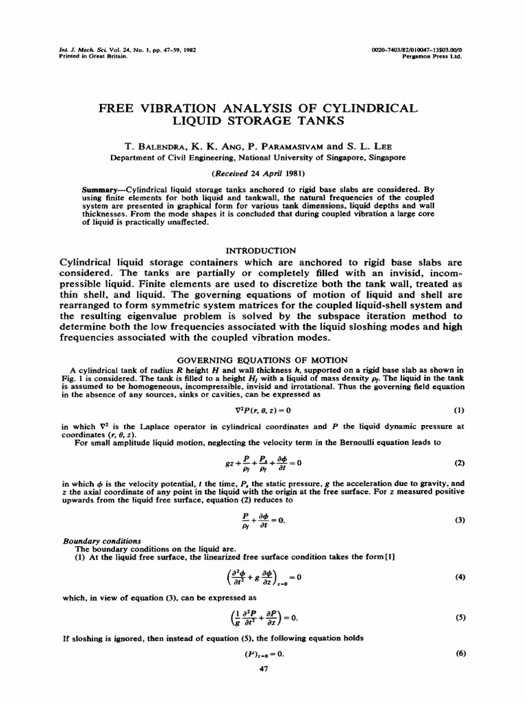 Free Vibration Analysis of Cylindrical Liquid Storage Tanks | PDF | Eigenvalues And Eigenvectors ...
