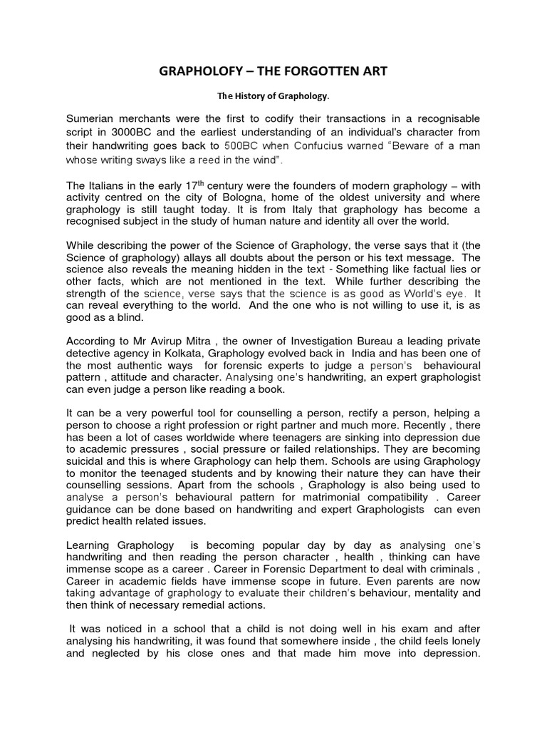 Grapholofy - The Forgotten Art: The History of Graphology | PDF ...