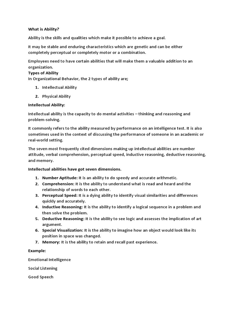 Understanding Types of Abilities | PDF | Reason | Perception