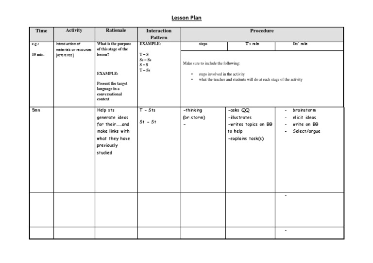 Lesson Plan: Time Interaction Pattern Procedure | PDF