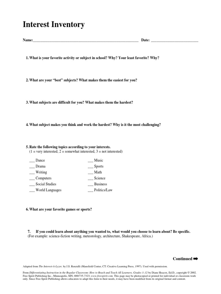Renzulli Interest Inventory PDF | PDF | Learning | Education Theory