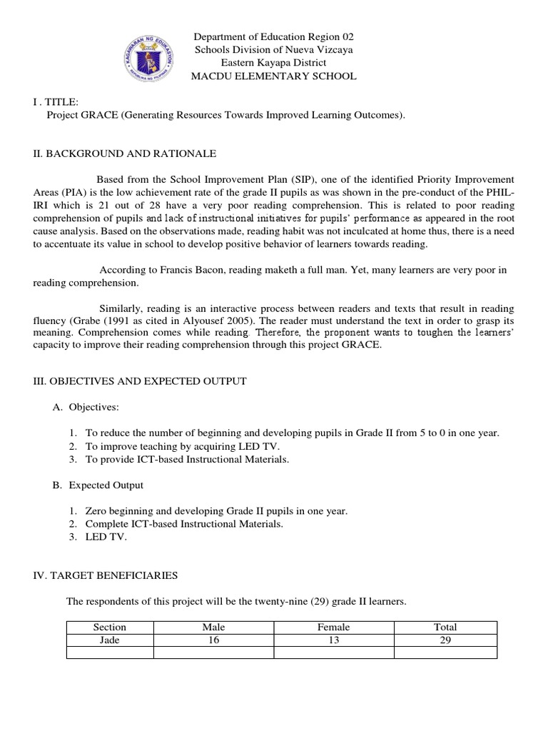 Project Grace | PDF | Reading Comprehension | Learning