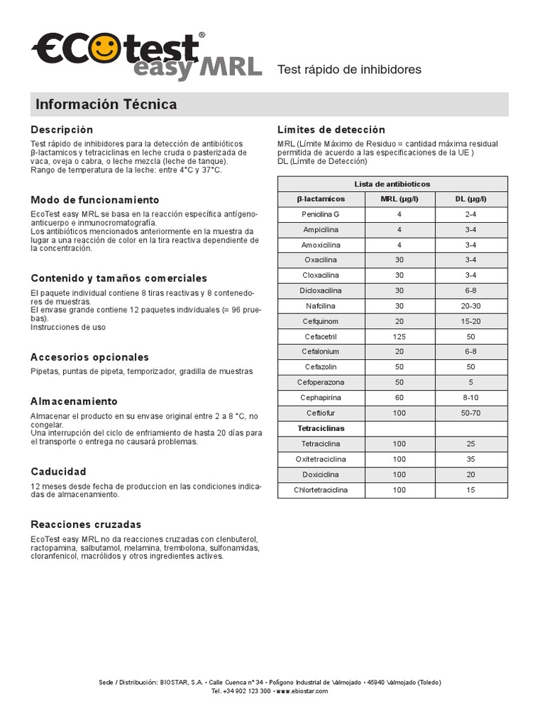 Anleitung EcoTest MRL ESP | PDF | Leche | Antibióticos