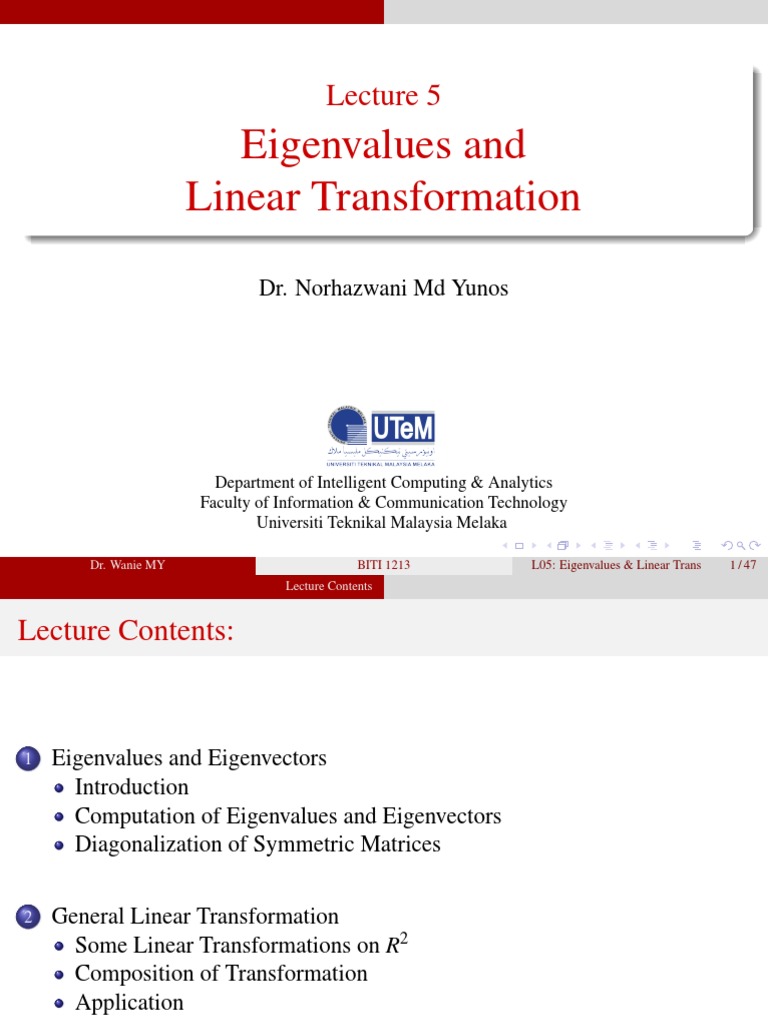 L05 Eigenvalues and Linear Transformation | PDF | Eigenvalues And ...