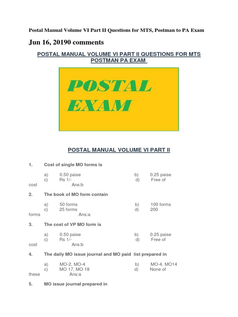 Jun 16, 20190 Comments: Postal Manual Volume Vi Part Ii Questions For ...