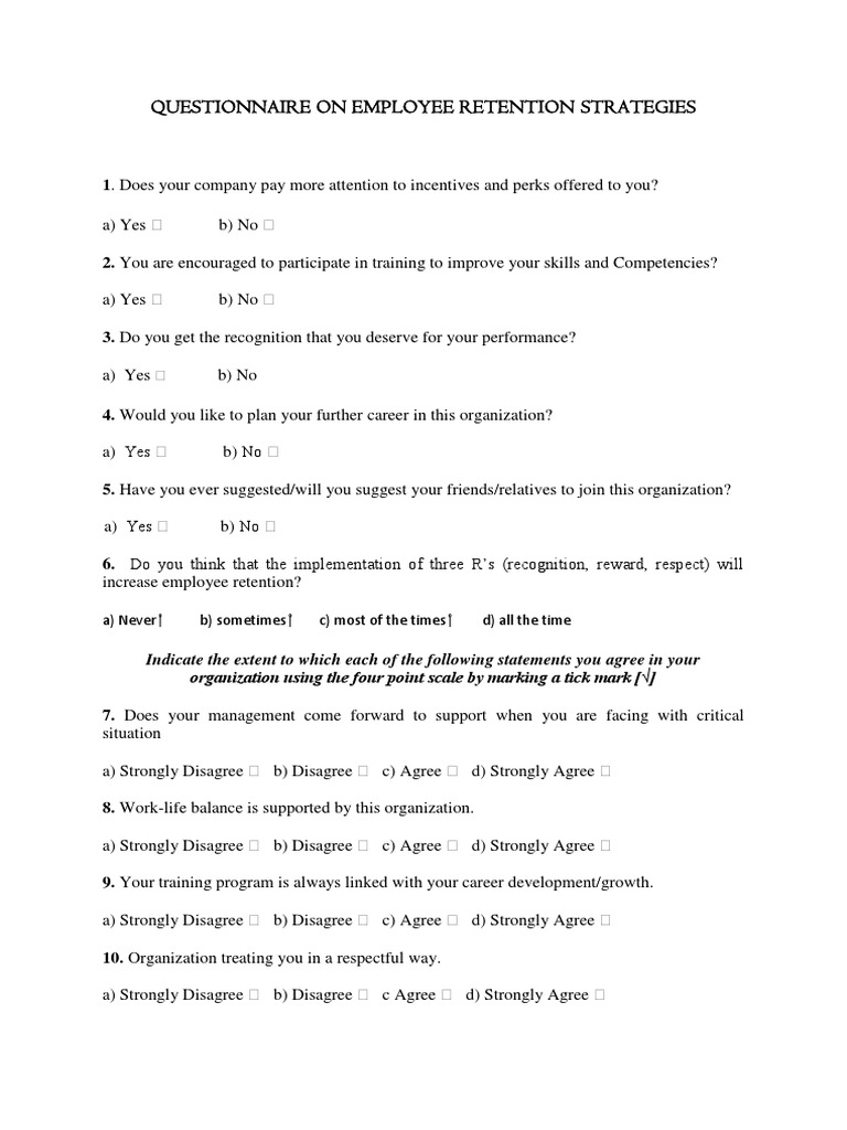 Employee Retention Questionnaire | PDF | Employee Retention | Social ...