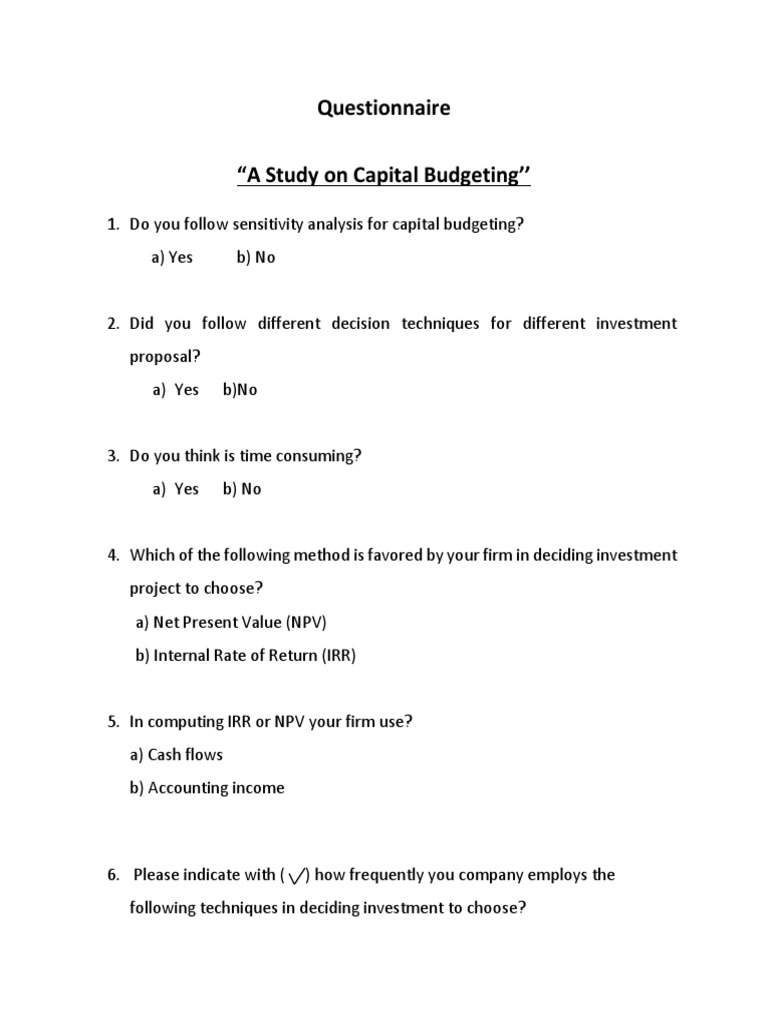 Capital Budgeting Practices Survey | PDF | Business