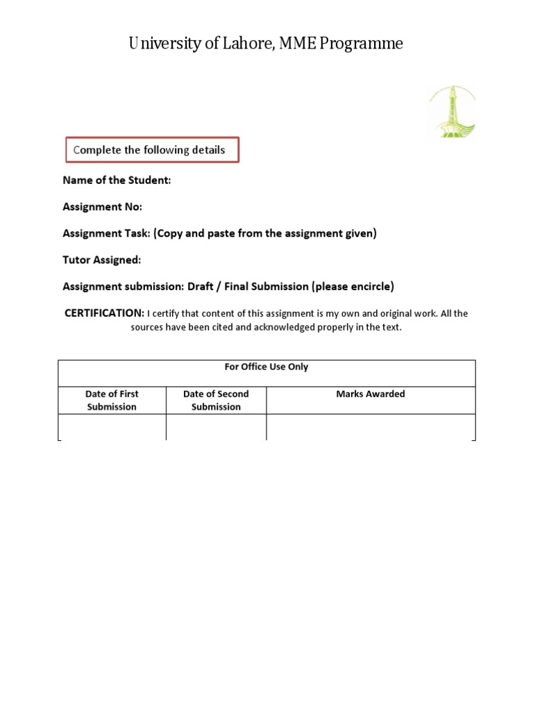 Assignment Submission Template | PDF | Cognition | Learning