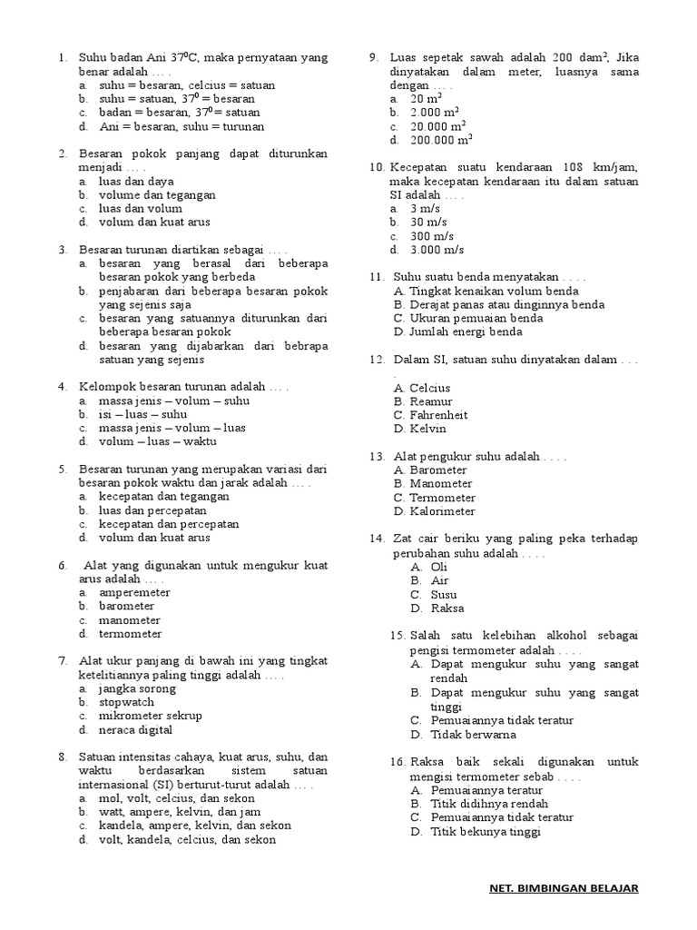 Latihan Soal Besaran Kelas 7 | PDF