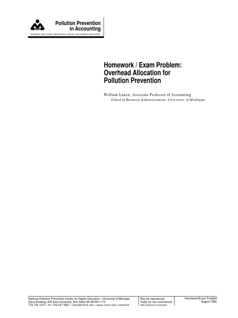 Homework / Exam Problem: Overhead Allocation For Pollution Prevention ...