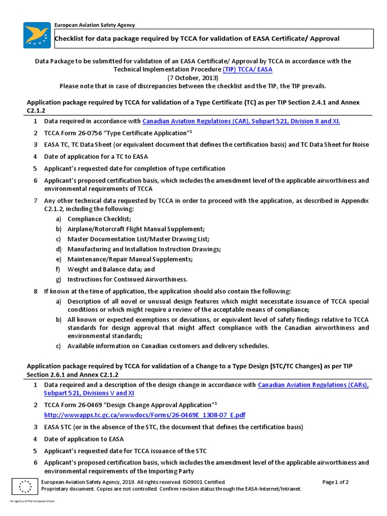 Checklist For TC STC ETSO Data Packages To TCCA | PDF | Aviation | Business