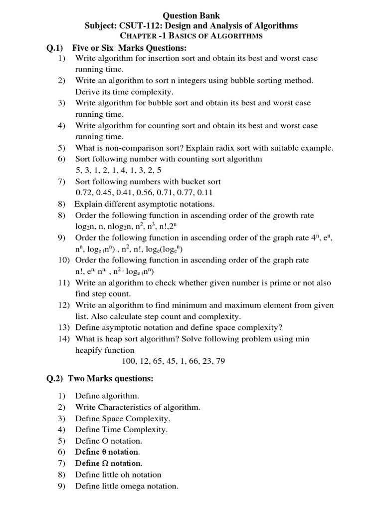 Design and Analysis of Algorithm - QB | PDF | Dynamic Programming | Time Complexity