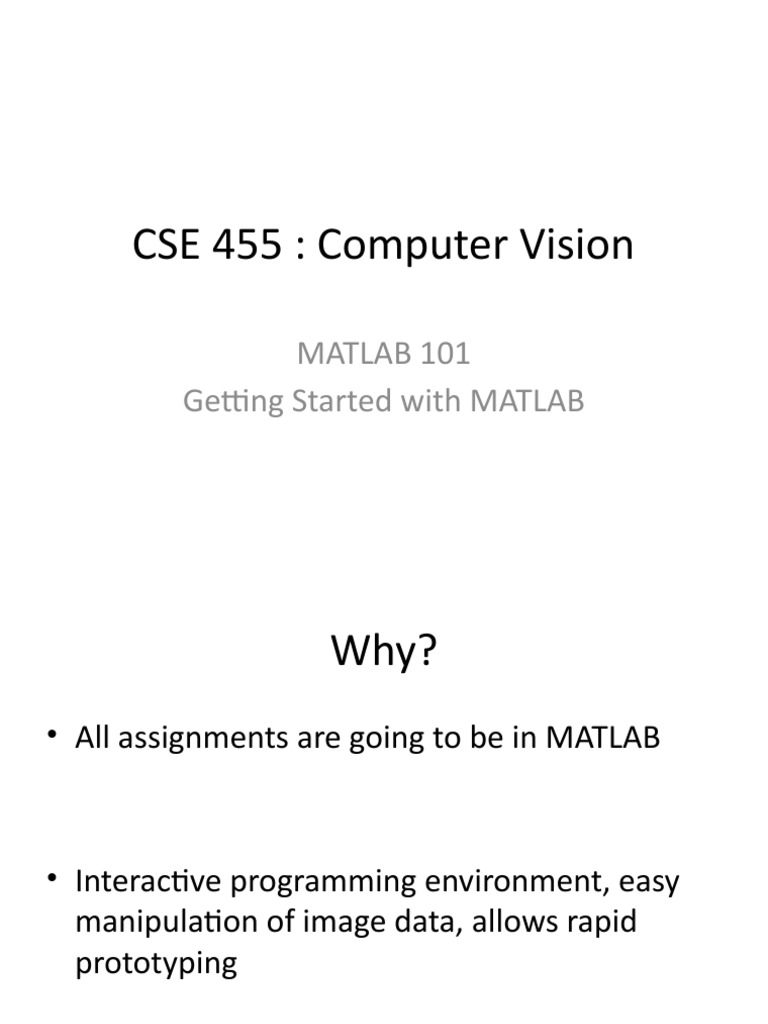 Cse 455 Computer Vision Matlab 101 Getting Started With Matlab Pdf