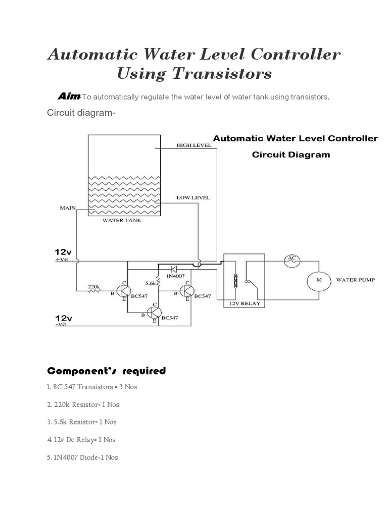 Automatic Water Level Controller Using Transistors | PDF