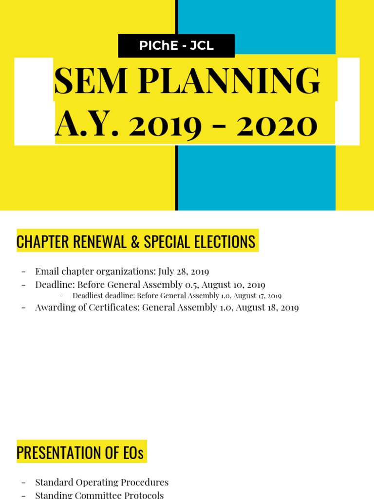 Sem Planning A.Y. 2019 - 2020: Piche - JCL | PDF