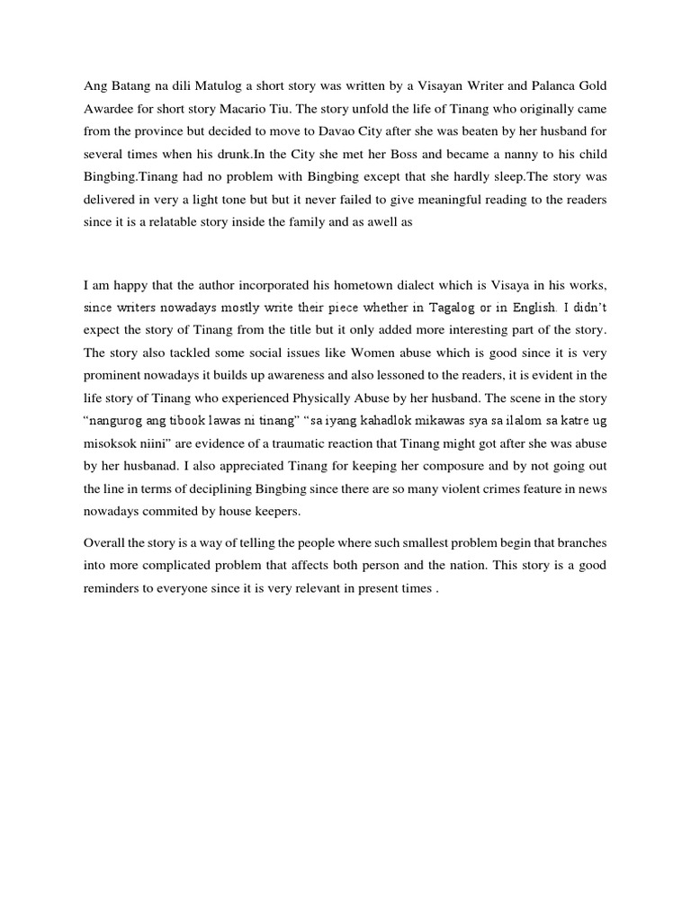 Ang Batang Di Matulog A Short Story Was Written by A Visayan Writer and ...