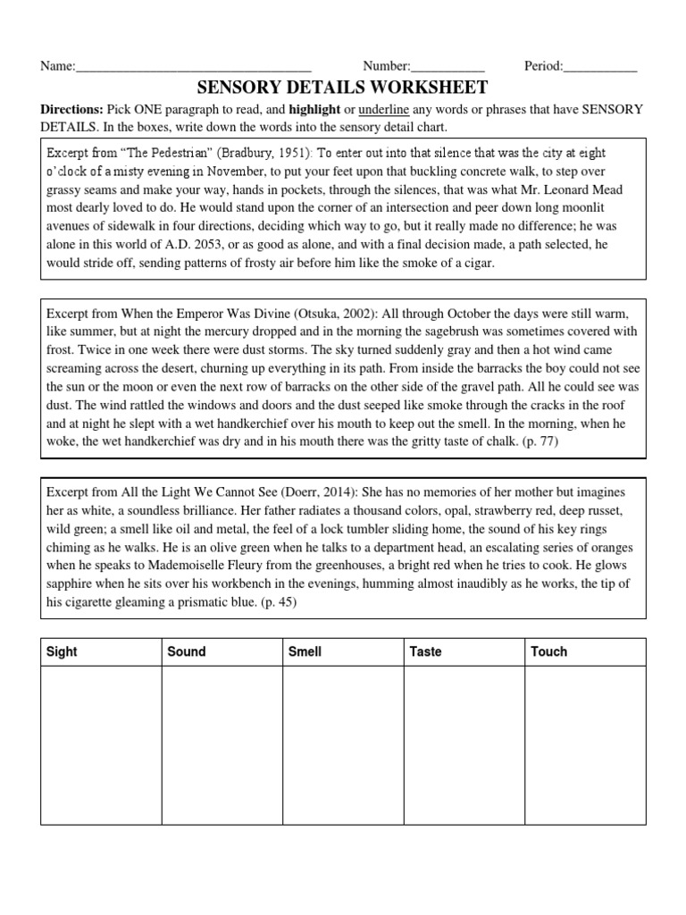 Sensory Detail Worksheet | PDF | Nature