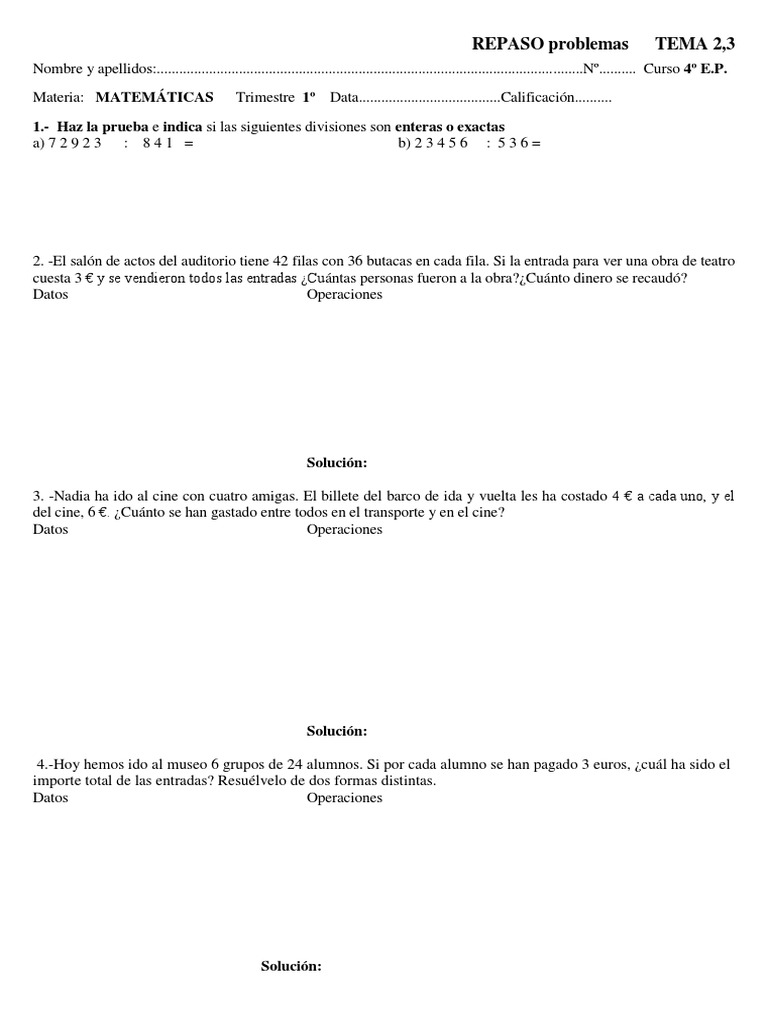 Repaso T. 2 y T.3 La Multiplicación y La División 2 | PDF | Ocio