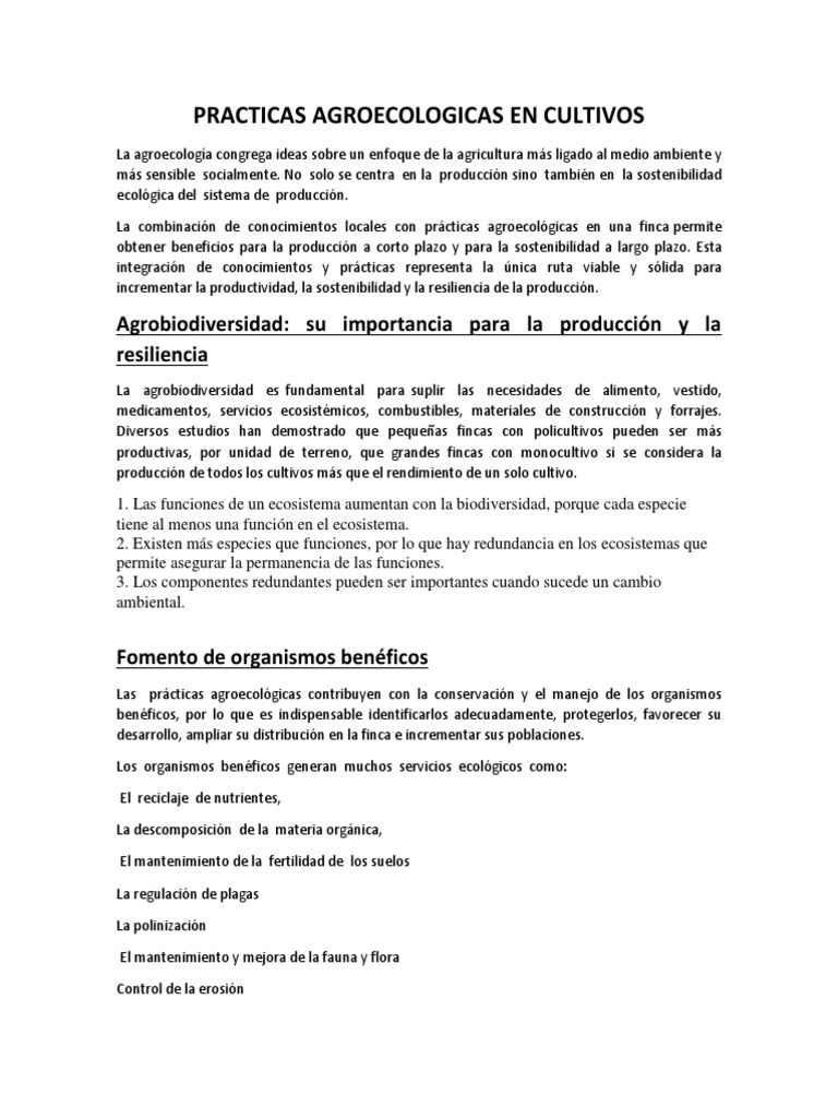 Practicas Agroecologicas en Cultivos | PDF | Agricultura | Plaga ...