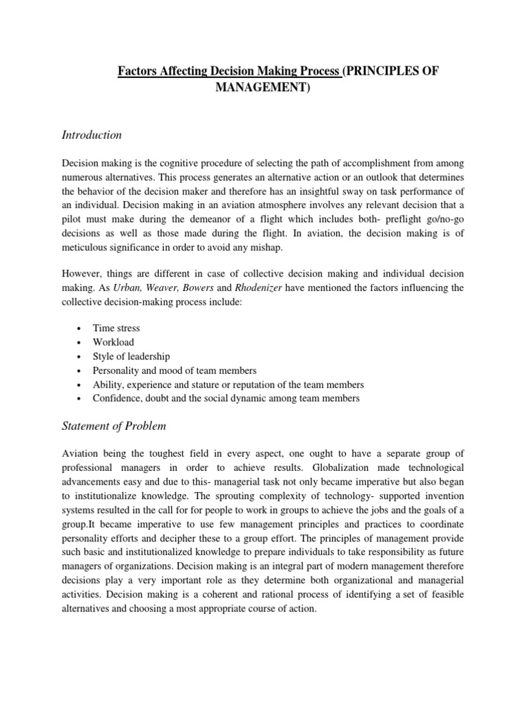 Factors Affecting Decision Making Process | PDF | Decision Making | Leadership