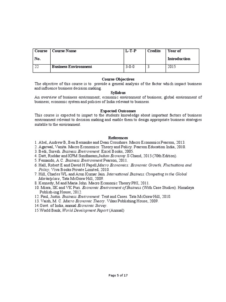 Course No. Course Name L-T-P Credits Year of Business Environment | PDF ...
