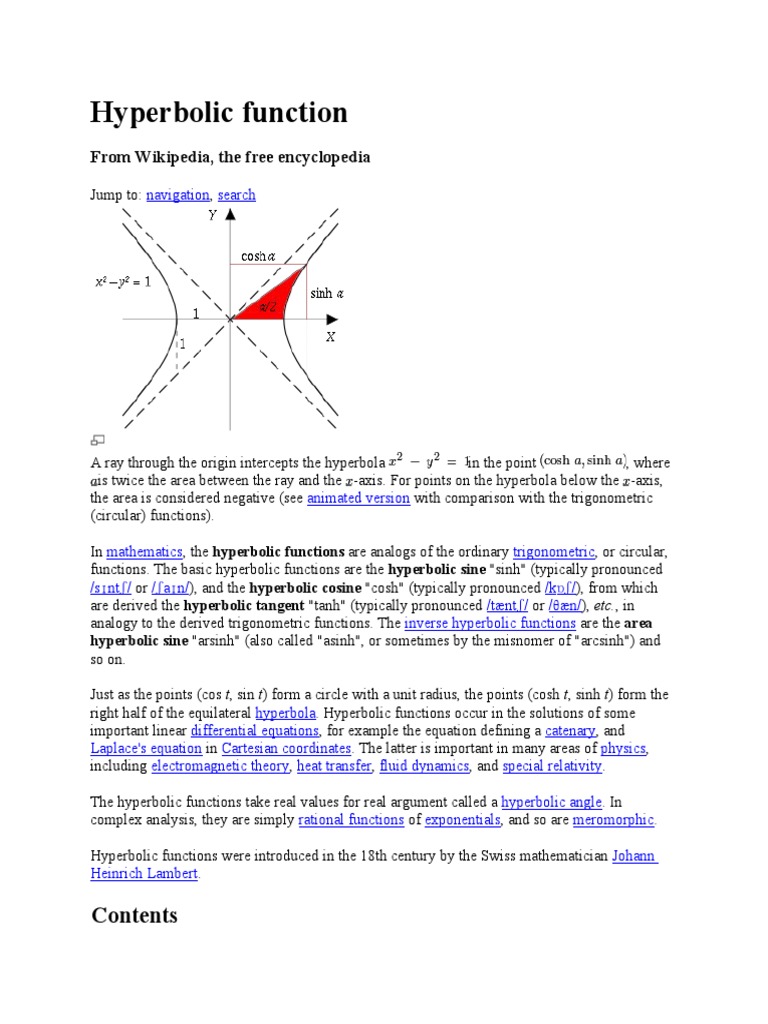 Hyperbolic Function: From Wikipedia, The Free Encyclopedia | PDF | Trigonometric Functions ...