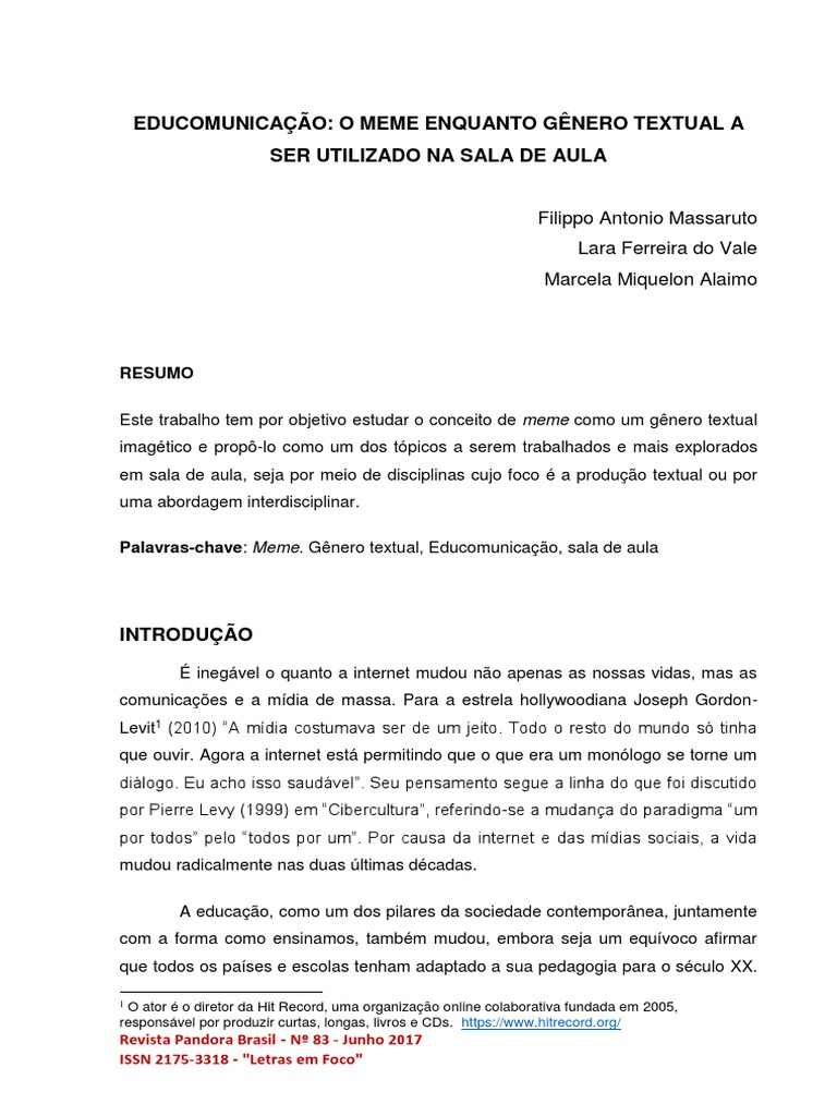 O Meme Enquanto Gênero Textual | PDF | Meme | Interdisciplinaridade