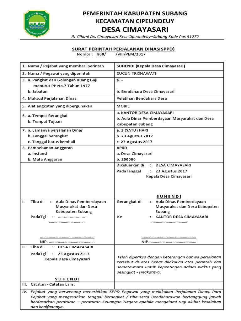 Contoh Format SPPD | PDF
