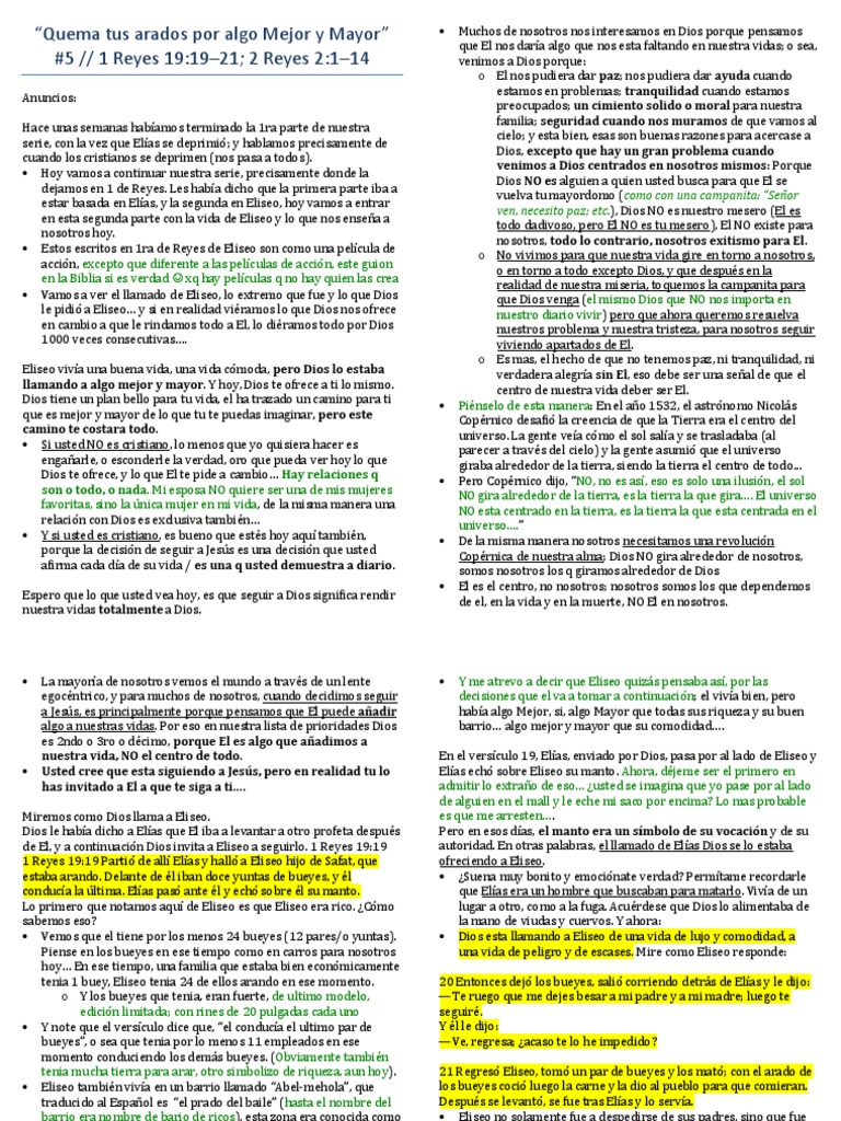 Quema Tus Arados Por Algo Mejor y Mayor 1 Reyes 19 19-21, 2 Reyes 2 1 ...