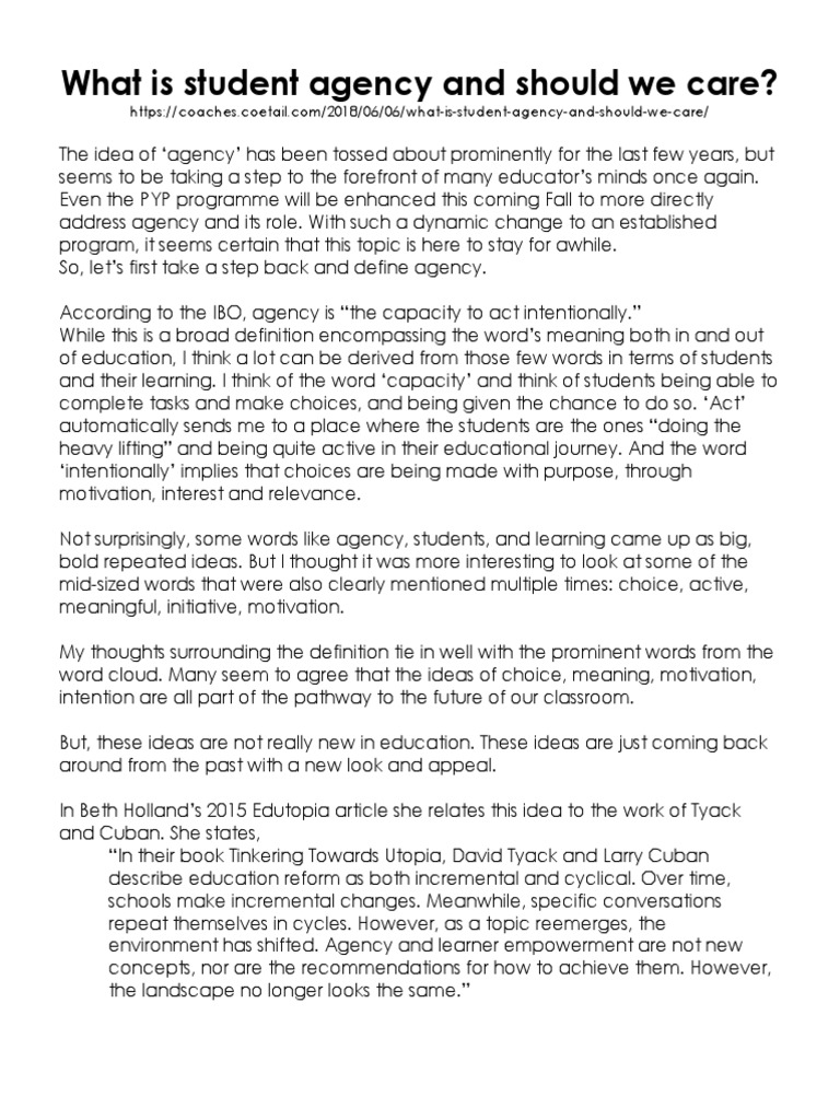 What Is Student Agency and Should We Care? | PDF | Teachers | Curriculum