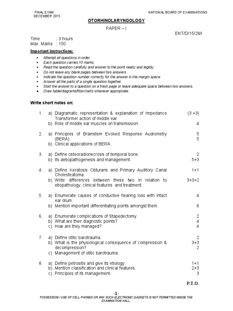 Dec 2015 Paper 1 DNB Ent | PDF | Ear | Otology