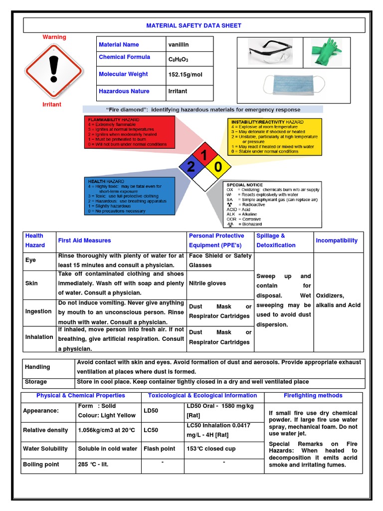 Vanillin MSDS | PDF | Firefighting | Dust