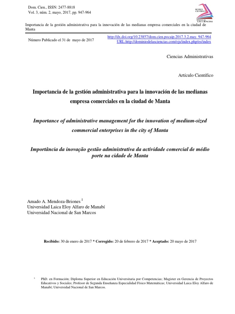Dialnet ImportanciaDeLaGestionAdministrativaParaLaInnovaci 6325898 PDF ...