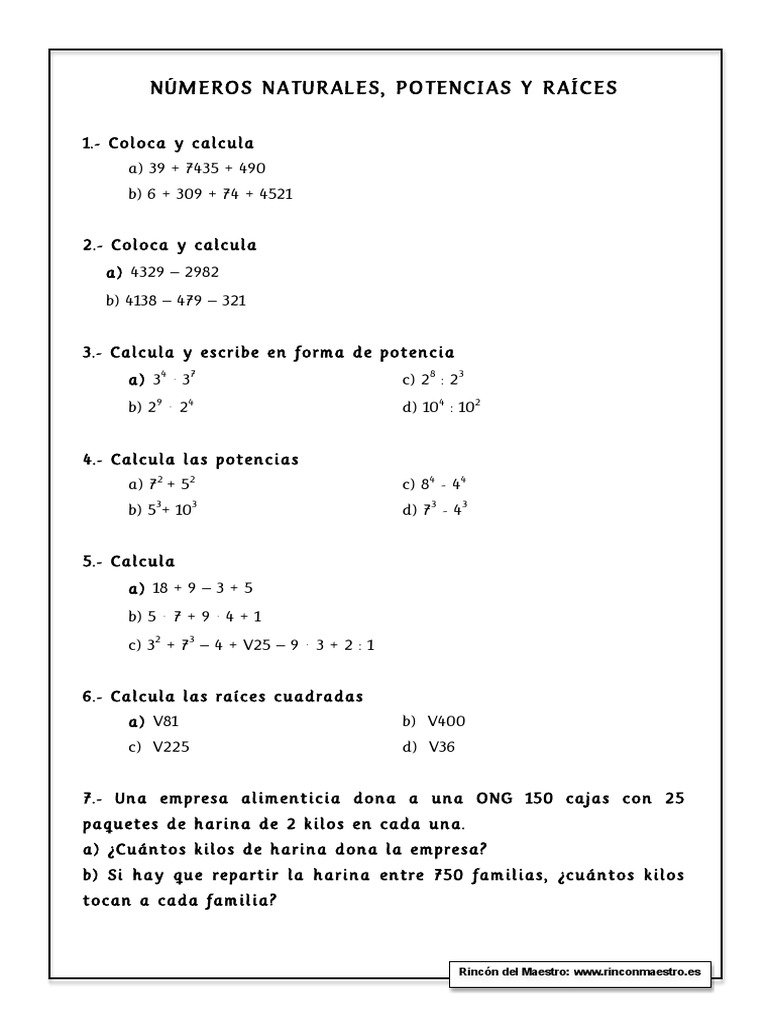 Potencias y Raíces 1 Eso | PDF