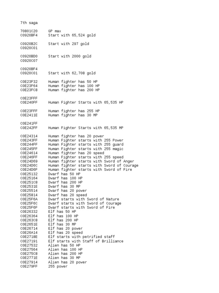Super Nintendo Cheats y Codigos | PDF | Leisure