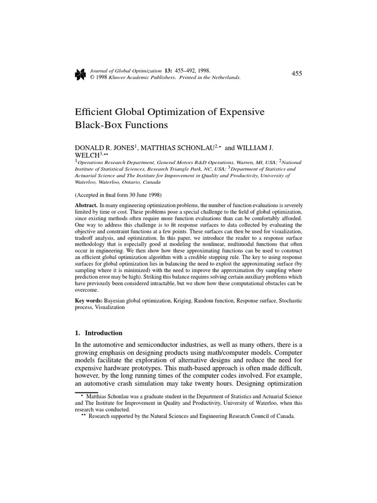 Efficient Global Optimization of Expensive Black-Box Functions | PDF | Regression Analysis ...