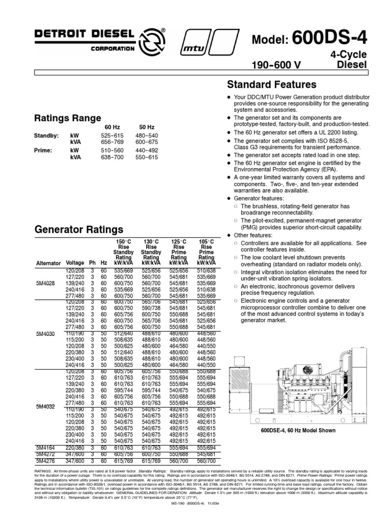 Detroit Diesel Spectrum 600DS 4 Spec Sheet PDF | PDF | Engines | Diesel ...