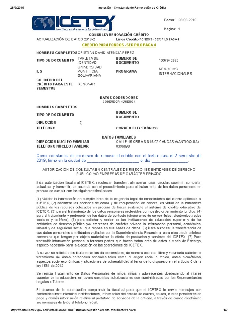 Formato Icetex para Prestamo | PDF | Gobierno