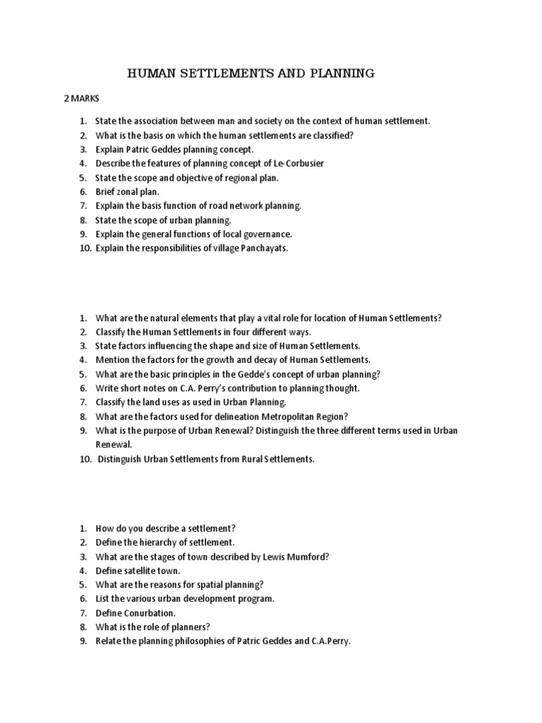 HSP Questions | PDF | Urban Planning | Village