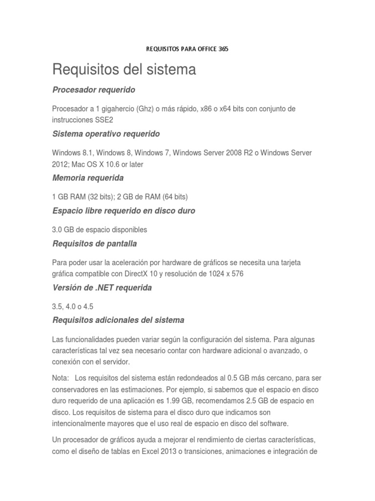 Requisitos para Office 365 | PDF | Microsoft Windows | Microsoft Office