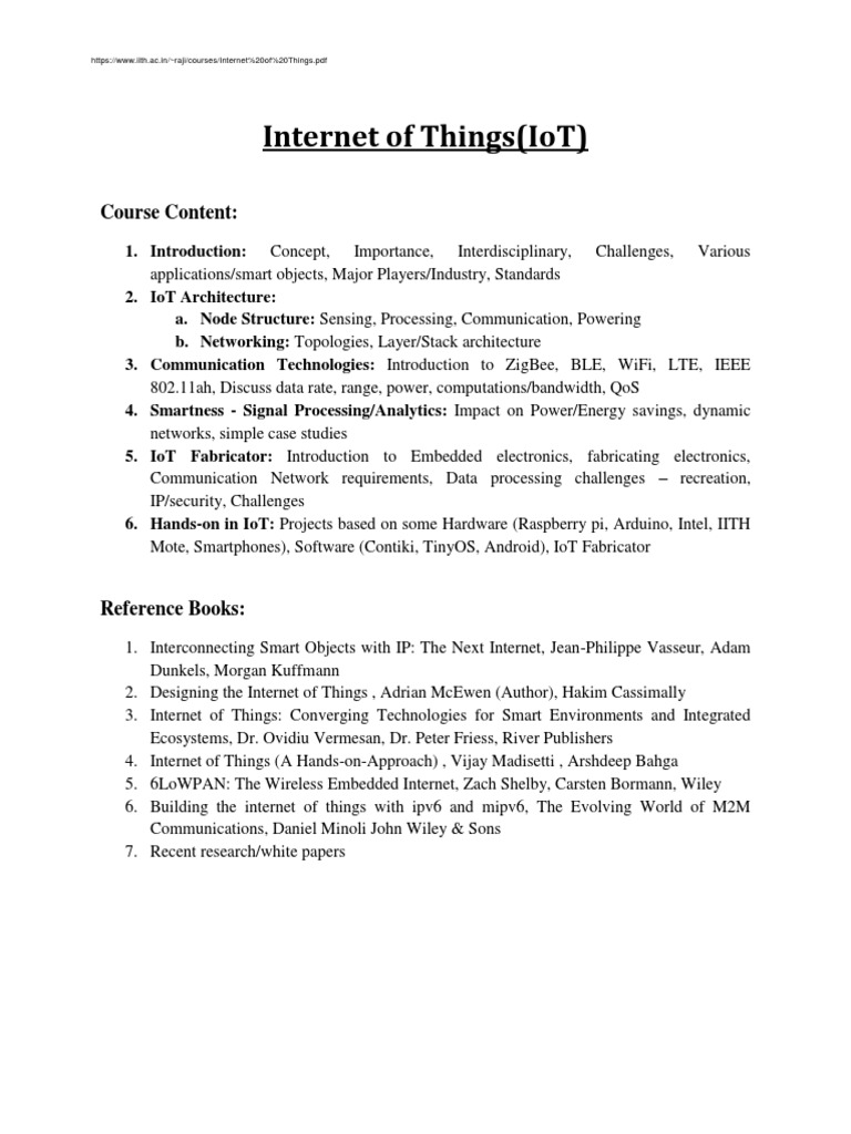 Internet of Things (Iot) : Course Content | PDF | Art | Computers