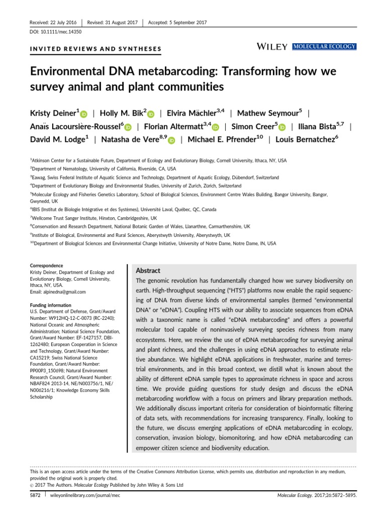 Deiner Et Al 2017 - EDNA Metabarcoding Review | PDF | Dna Sequencing ...