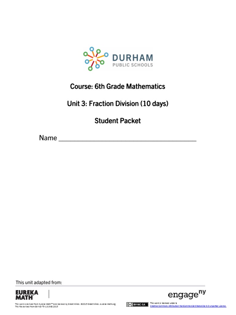 Math 6 Unit 3 Fraction Division Student Packet | PDF | Division ...